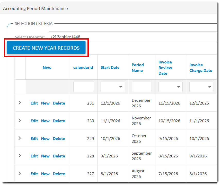 Invoice Calender – Zephire Support